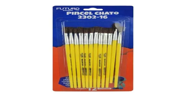 Pincel escolar chato Nº16 com 12 unidades Futuro - Moinho Atacadista